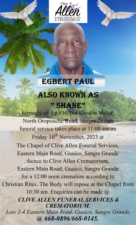 Egbert Paul Also Known As “shane” Clive Allen Funeral Services Co Ltd And Crematorium