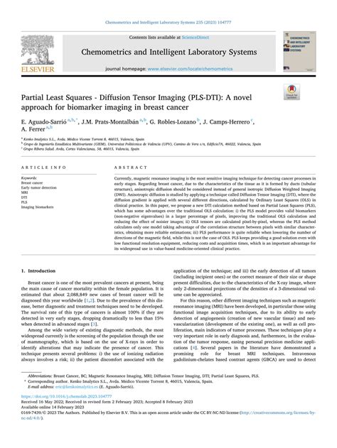 PDF Partial Least Squares Diffusion Tensor Imaging PLS DTI A Novel Approach For Biomarker
