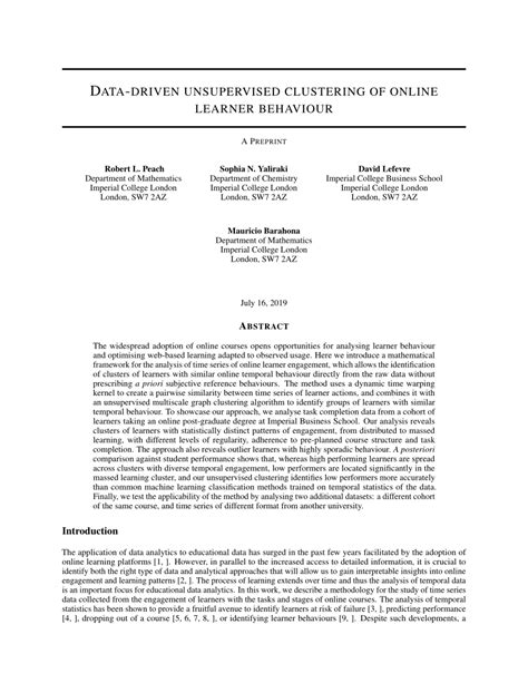 pdf data driven unsupervised clustering of online learner behaviour