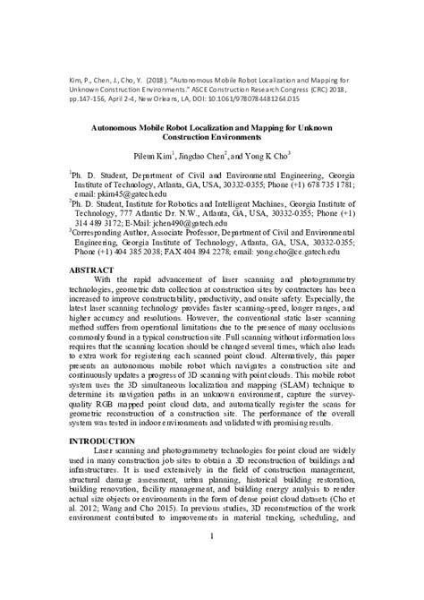 Pdf Autonomous Mobile Robot Localization And Mapping For Unknown Construction Environments