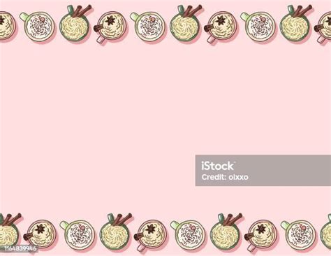 맛있는 커피와 카카오 크림 음료 의 귀여운 만화 손으로 그린 컵 매끄러운 패턴 편지 템플릿 건강한 생활방식에 대한 스톡 벡터 아트 및 기타 이미지 Istock