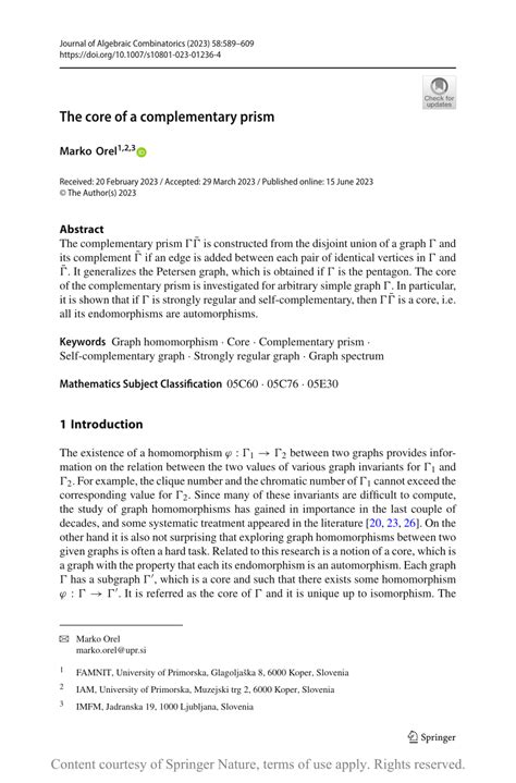 Pdf The Core Of A Complementary Prism