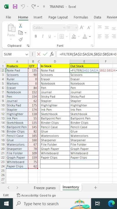Inventory Updating Automatically In Excel Filter Formula Time