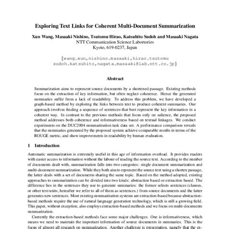 Exploring Text Links For Coherent Multi Document Summarization Acl Anthology