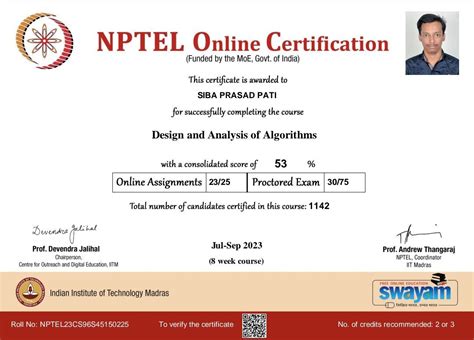 siba prasad pati on linkedin nptel certification on design and analysis of algorithms