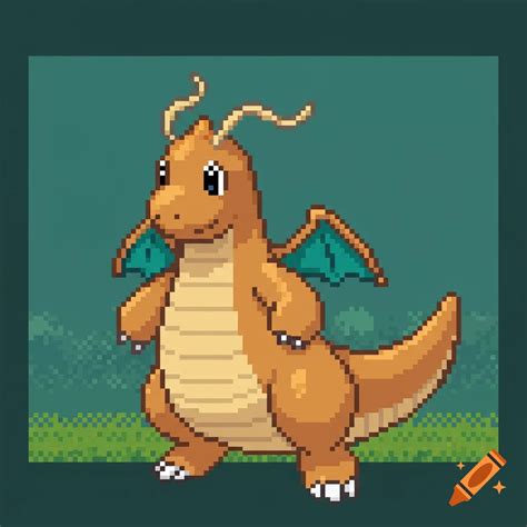 Pixel Art Of A Dragonite Against A Greenish Background On Craiyon