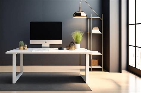 Premium Ai Image Blank Screen Modern Desktop Computer Keyboard Mouse Book Document And Speaker