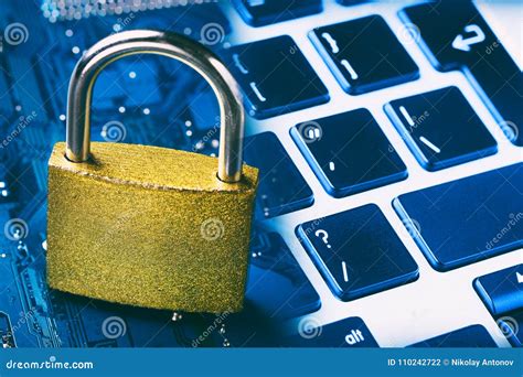 Padlock On Computer Motherboard And Keyboard Internet Data Privacy Information Security Concept