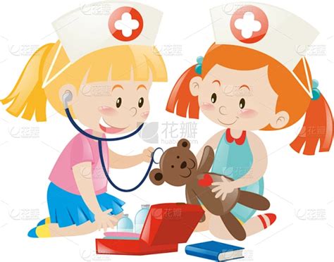 儿童 分离着色 白色 泰迪熊 健康保健 护士 性格素材 花瓣网