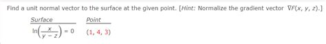 Solved Find A Unit Normal Vector To The Surface At The Given Chegg