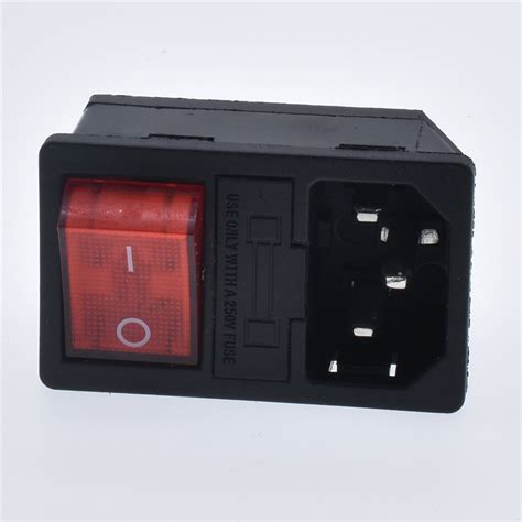 New Integral Red Light 10A250VAC Rocker Switch Power Rocker Fused IEC 320 C14 Inlet Socket 3pin