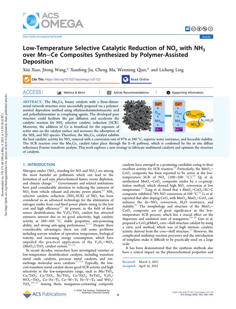Pdf Low Temperature Selective Catalytic Reduction Of No X With Nh 3 Over Mnce Composites