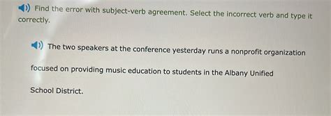 Solved Find The Error With Subject Verb Agreement Select The