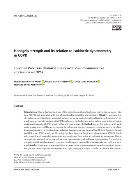 Pdf Handgrip Strength And Its Relation To Isokinetic Dynamometry In Copd