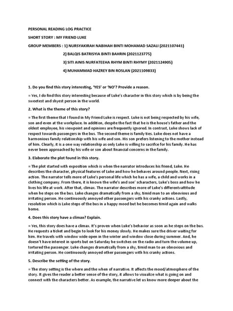 Personal Reading Log Practice By Group Pdf