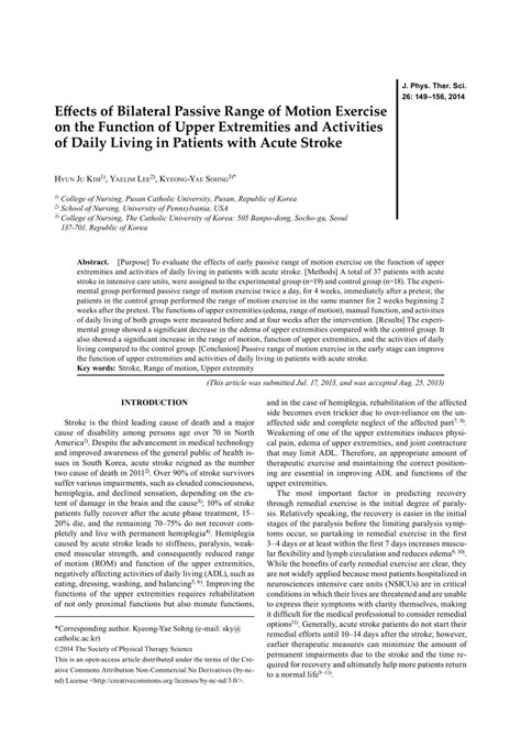 Pdf Effects Of Bilateral Passive Range Of Motion Exercise On The Function Of Upper Extremities
