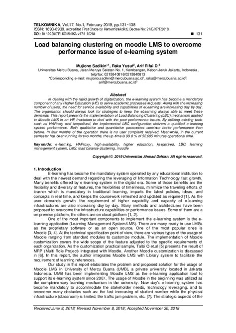 pdf load balancing clustering on moodle lms to overcome performance issue of e learning system