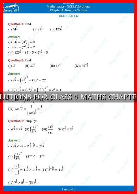 Solutions For Class 9 Maths Chapter 1 Wadaef