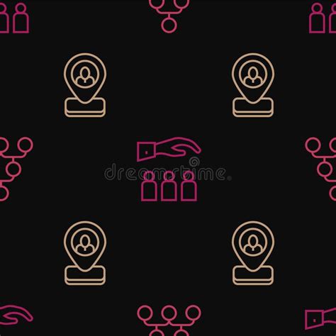 Set Line Hierarchy Organogram Chart Worker Location And Boss With Employee On Seamless Pattern