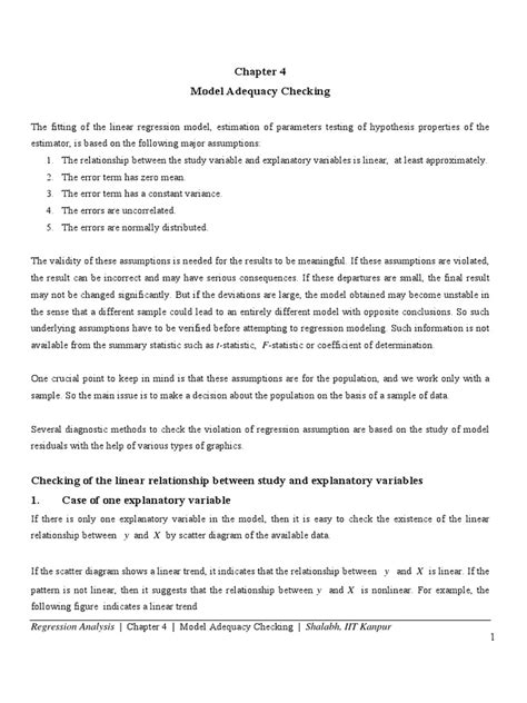 Regression Analysis Chapter 4 Model Adequacy Checking Shalabh
