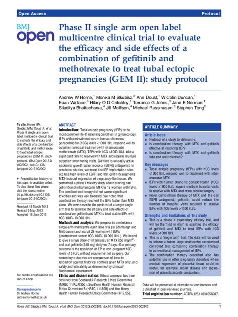 Pdf Gefitinib And Methotrexate For Ectopic Pregnancy