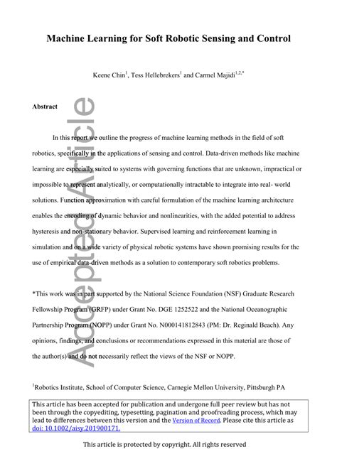 Pdf Machine Learning For Soft Robotic Sensing And Control