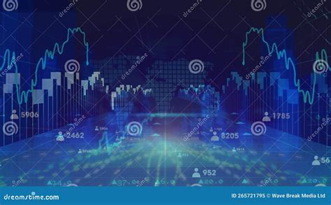 Animation Of Data Processing Over World Map And Digital City Stock