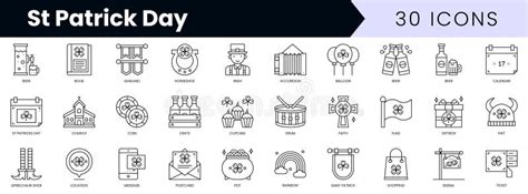 Set Of Outline St Patrick Day Icons Minimalist Thin Linear Web Icon Set Stock Vector