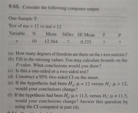 Solved 9 55 Consider The Following Computer Output