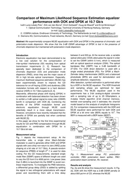 Pdf Comparison Of Maximum Likelihood Sequence Estimation Equalizer Performance With Ook And