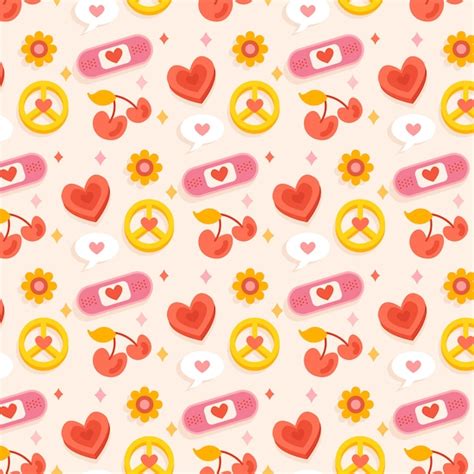 Free Vector Flat Design Groovy Love Pattern