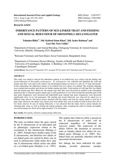 Pdf Inheritance Pattern Of Sex Linked Trait And Feeding And Sexual