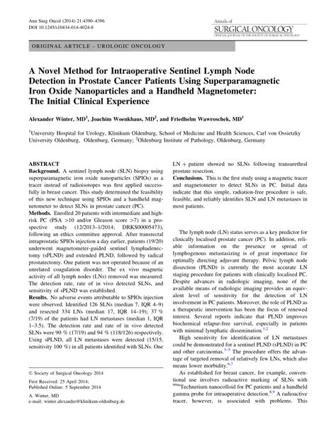 Pdf A Novel Method For Intraoperative Sentinel Lymph Node Detection In Prostate Cancer