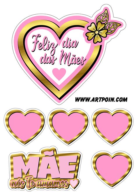 Feliz Dia Das Mães Rosa Com Dourado Flores E Borboletas Topo De Bolo
