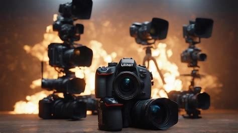 Premium Ai Image 3d Render Camera Flashes Onn Black Background