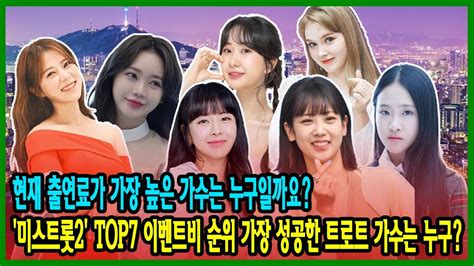 미스트롯2 Top7 이벤트비 순위 가장 성공한 트로트 가수는 누구 현재 출연료가 가장 높은 가수는 누구일까요 Youtube