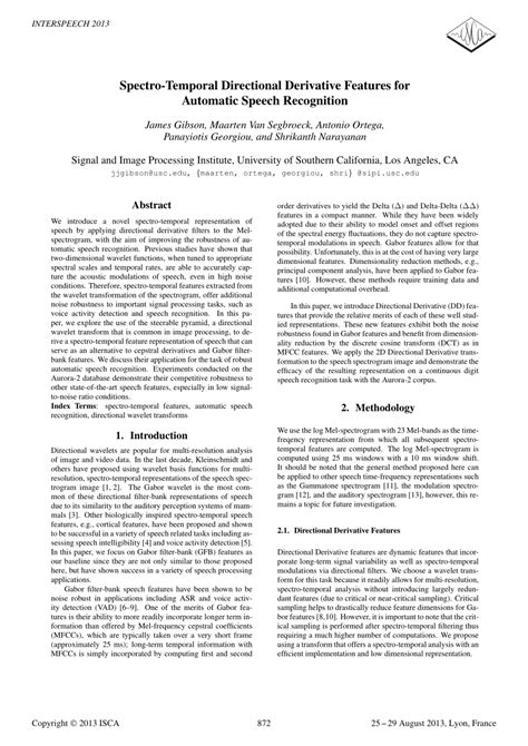 Pdf Spectro Temporal Directional Derivative Features For Automatic Speech Recognition
