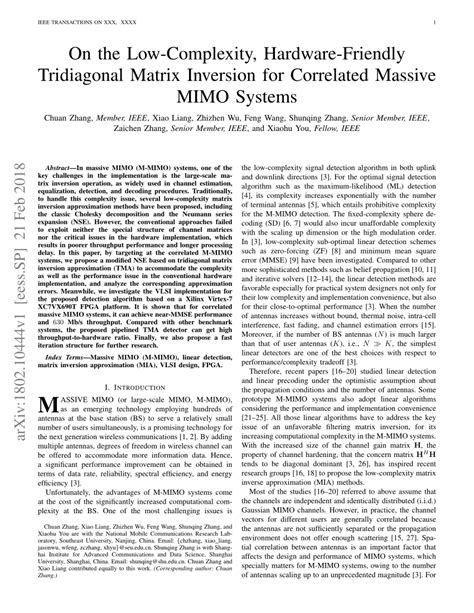 Pdf On The Low Complexity Hardware Friendly Tridiagonal Matrix