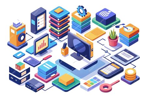 Isometric Illustration Of Data Storage And Processing Including Servers