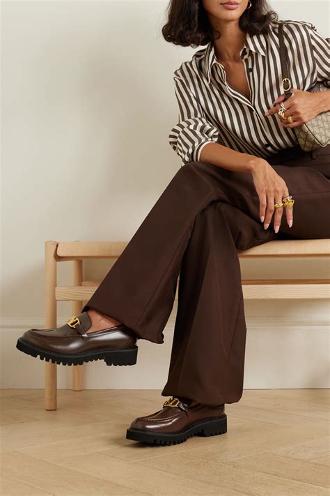 Valentino Garavani Vlogo Leather Loafers Brown It36 Stylish