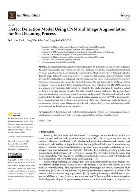 Pdf Defect Detection Model Using Cnn And Image Augmentation For Seat Foaming Process
