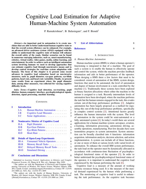 Pdf Cognitive Load Estimation For Adaptive Humanmachine System Automation