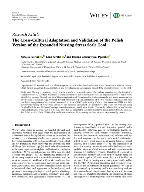 Pdf The Cross Cultural Adaptation And Validation Of The Polish Version Of The Expanded Nursing