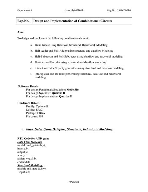 210753402 Verilog Code For Comb Circuits Exp No Design And Implementation Of Combinational
