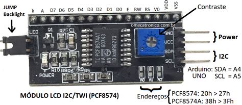 Lcd Serial I2c Pcf8574 O Mecatrônico 8 Bits Luzes De Fundo Circuito Integrado