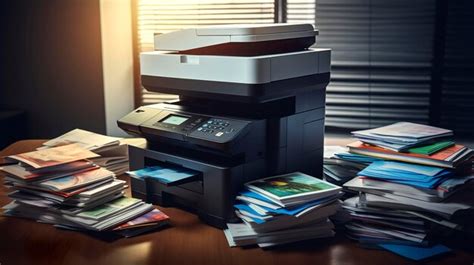 A Photo Of Printer And Paper Stack Premium Ai Generated Image