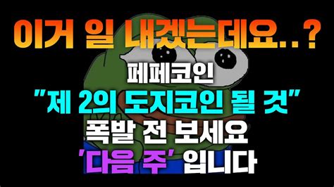 페페코인 이거 일 내겠는데요 제 2의 도지코인 될 것 폭발 전 보세요 다음 주 입니다 페페코인 페페코인분석 밈코인 도지코인 Youtube