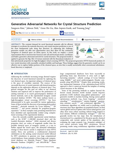 Kim Et Al 2020 Generative Adversarial Networks For Crystal Structure Prediction Pdf Crystal
