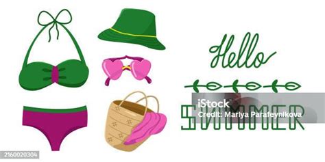 해변에 대 한 여름 옷과 액세서리의 벡터 세트입니다 여름 해변 패션 휴일 0명에 대한 스톡 벡터 아트 및 기타 이미지 0명 가방 개인 장식품 Istock