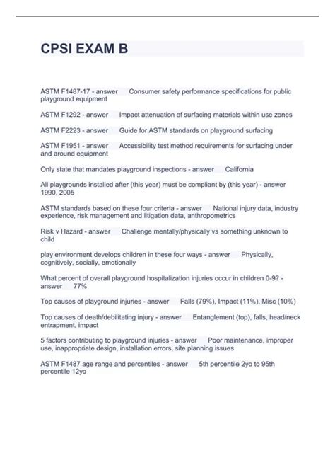 Cpsi Exam B Questions And Answers Latest Updated 2024 Cpsi Certified Playground Safety